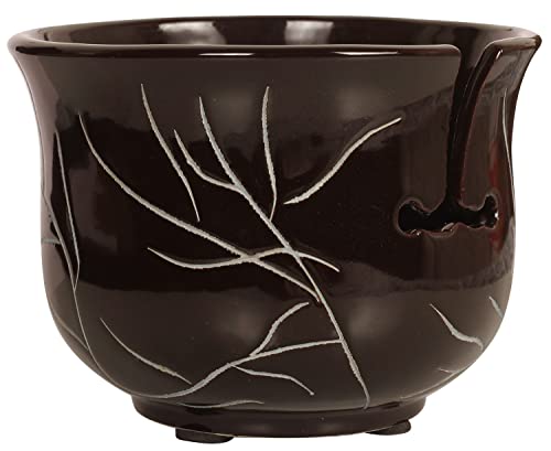 Abhandicrafts XXL Large Double Spiral Knitting Yarn Bowl Coffee Color Ceramic Pottery Storage Bowl with Hand Carved Design of Beautiful Dry Tree Branches