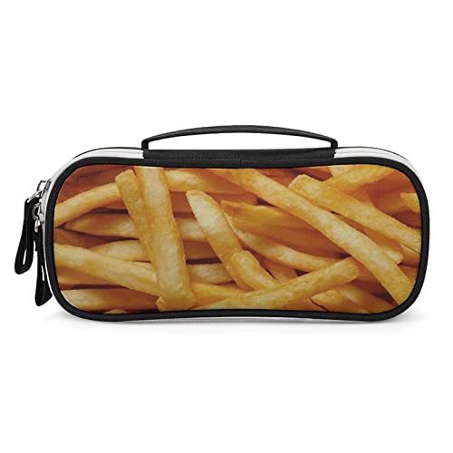 French Fries Printed Pencil Case Bag Stationery Pouch with Handle Portable Makeup Bag Desk Organizer