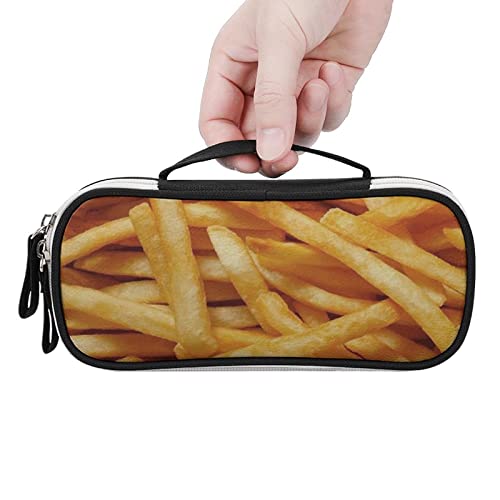 French Fries Printed Pencil Case Bag Stationery Pouch with Handle Portable Makeup Bag Desk Organizer