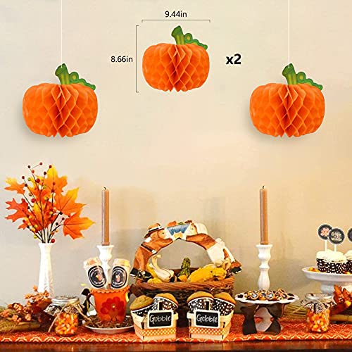 Dazonge Thanksgiving Decorations 40PCS, Pre-Assembled Thanksgiving Hanging Swirls, Thankful Banner, Fall Leaves String and Honeycomb Pumpkins for Indoor and Outdoor Thanksgiving Decor, Thanksgiving Decorations for Home