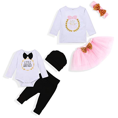 Baby Boy Girl Outfits Big Sister Little Brother Matching Set Bow top Pants Skirt (Big Sister, 2-3T)