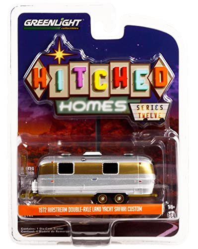 Toy Cars 1972 Airstream Double-Axle Land Yacht Safari Custom Travel Trailer Chrome and Gold Hitched Homes Series 12 1/64 Diecast Model by Greenlight 34120 C