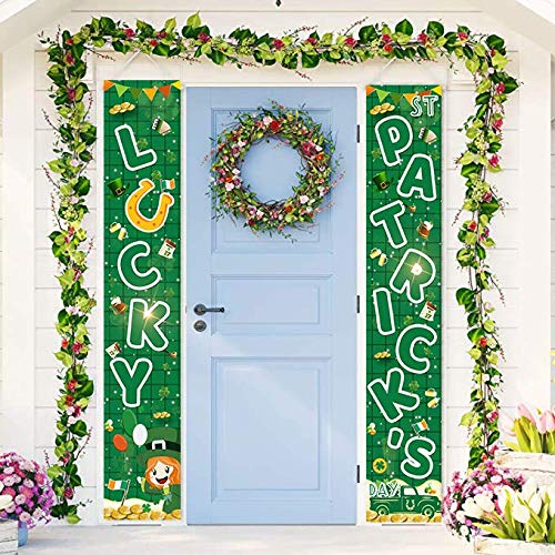 WITBASS 2 PCS St. Patrick's Day Porch Banners, Hanging Heart Streamers Door Porch Signs House Hanging Wall Decoration Party Supplies Indoor Outdoor Use