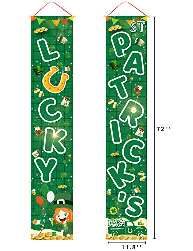 WITBASS 2 PCS St. Patrick's Day Porch Banners, Hanging Heart Streamers Door Porch Signs House Hanging Wall Decoration Party Supplies Indoor Outdoor Use