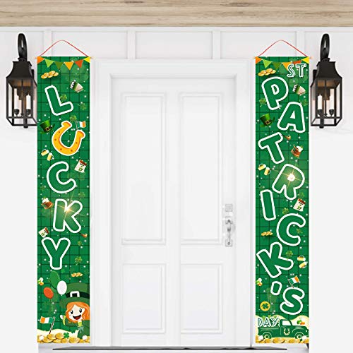 WITBASS 2 PCS St. Patrick's Day Porch Banners, Hanging Heart Streamers Door Porch Signs House Hanging Wall Decoration Party Supplies Indoor Outdoor Use