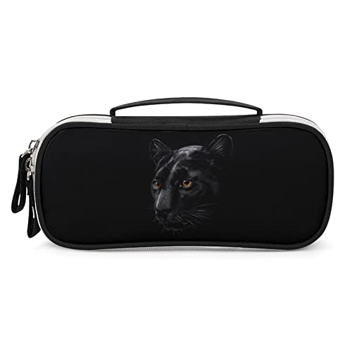 Portrait of A Panther Printed Pencil Case Bag Stationery Pouch with Handle Portable Makeup Bag Desk Organizer