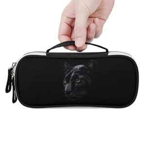 Portrait of A Panther Printed Pencil Case Bag Stationery Pouch with Handle Portable Makeup Bag Desk Organizer