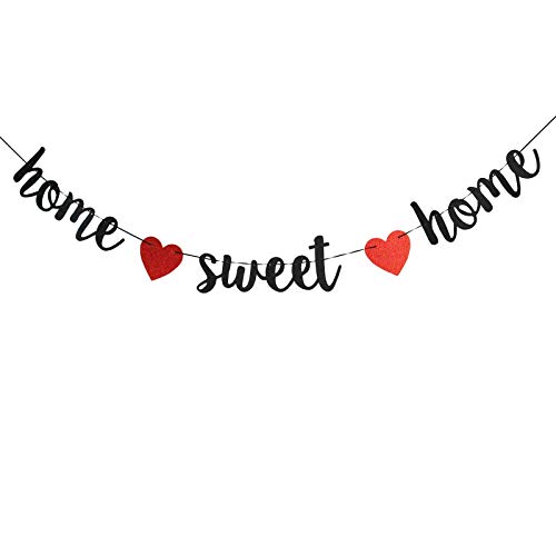 Home Sweet Home Banner,Funny Glitter Welcome Home Party Sign Decors, Family Party Supplies,Housewarming Military Family Party Decorations. (Black)