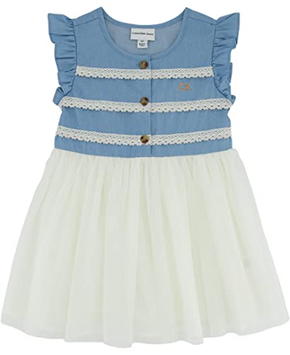 Calvin Klein Baby Girls' Dress, Light Wash Denim, 12M