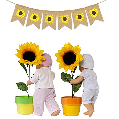 Rainlemon Jute Burlap Sunflower Banner Baby Shower, Birthday Party, Wedding, Graduation Party Decoration