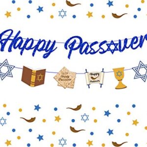 JOYMEMO Happy Passover Banner Glitter Passover Party Decorations - Bunting Garland with 8 Pesach Cutouts for Passover Seder, Jewish Holiday, Hanukkah Home Decor