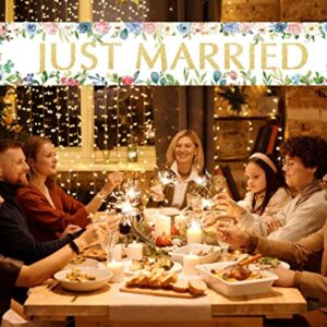 Just Married Banner Backdrop & Love Laughter Happily Ever After Door Banner, Wedding Engagement Party Decorations Photo Booth Props Gift Sign Supplies, Bridal Shower Decor for Outdoor Indoor