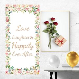 Just Married Banner Backdrop & Love Laughter Happily Ever After Door Banner, Wedding Engagement Party Decorations Photo Booth Props Gift Sign Supplies, Bridal Shower Decor for Outdoor Indoor