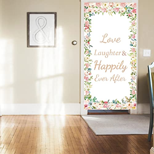 Just Married Banner Backdrop & Love Laughter Happily Ever After Door Banner, Wedding Engagement Party Decorations Photo Booth Props Gift Sign Supplies, Bridal Shower Decor for Outdoor Indoor