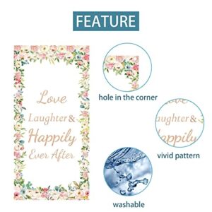 Just Married Banner Backdrop & Love Laughter Happily Ever After Door Banner, Wedding Engagement Party Decorations Photo Booth Props Gift Sign Supplies, Bridal Shower Decor for Outdoor Indoor