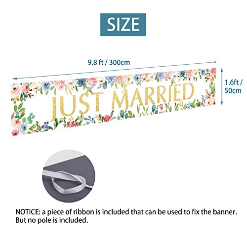 Just Married Banner Backdrop & Love Laughter Happily Ever After Door Banner, Wedding Engagement Party Decorations Photo Booth Props Gift Sign Supplies, Bridal Shower Decor for Outdoor Indoor