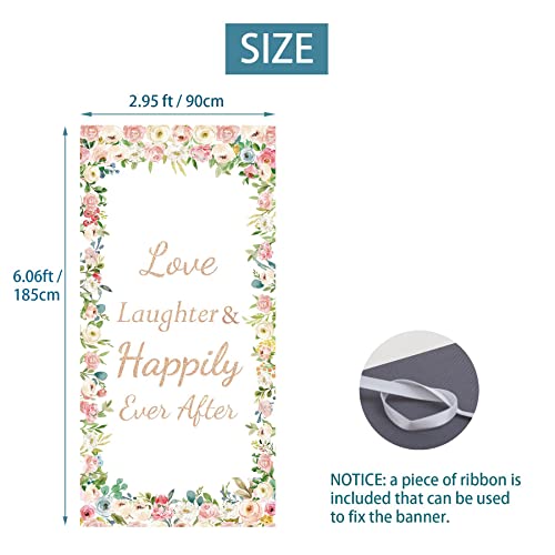 Just Married Banner Backdrop & Love Laughter Happily Ever After Door Banner, Wedding Engagement Party Decorations Photo Booth Props Gift Sign Supplies, Bridal Shower Decor for Outdoor Indoor