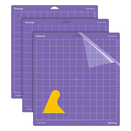 Emooqi Cutting Mat for Cricut Maker/Explore Air 2/Air/One(3pcs, 12x12 Inch, Scraper), High Adhesive Sticky Purple Square-Grid&Non-Slip Cutting Mats for Art, Textiles, Scrapbooking, and DIY Projects.