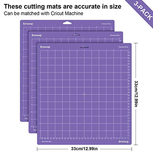 Emooqi Cutting Mat for Cricut Maker/Explore Air 2/Air/One(3pcs, 12x12 Inch, Scraper), High Adhesive Sticky Purple Square-Grid&Non-Slip Cutting Mats for Art, Textiles, Scrapbooking, and DIY Projects.