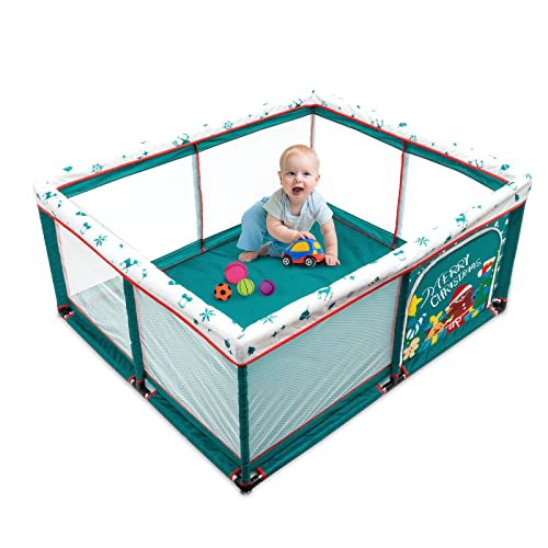 Jomifin Baby Play Fence Large Area Playard Activity Center with Anti-Slip Base, Breathable Mesh, for Indoor & Outdoor (Green)