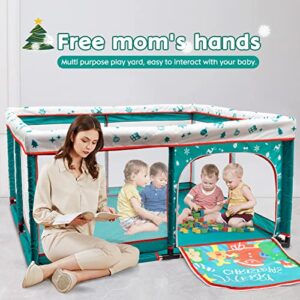 Jomifin Baby Play Fence Large Area Playard Activity Center with Anti-Slip Base, Breathable Mesh, for Indoor & Outdoor (Green)