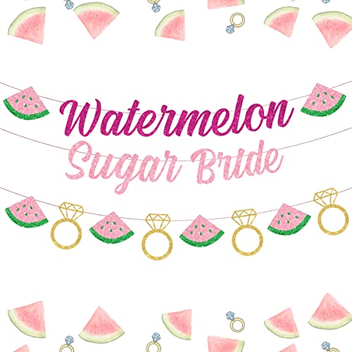 Summer Bachelorette Party Decorations, Pink Green Watermelon Sugar Bride Banner, Tropical Bridal Shower Party Decor Watermelon Garland for Bride Shower Engagement Wedding Party Supplies