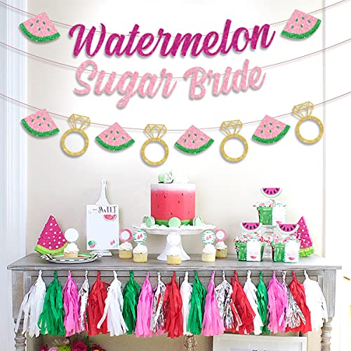 Summer Bachelorette Party Decorations, Pink Green Watermelon Sugar Bride Banner, Tropical Bridal Shower Party Decor Watermelon Garland for Bride Shower Engagement Wedding Party Supplies