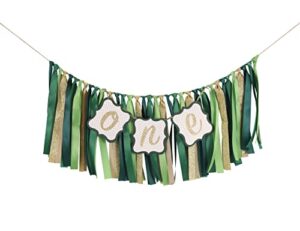 wild one birthday high chair banner – boy girl jungle theme cake smash photo shoot backdrop – 1st birthday decor (wild one green)