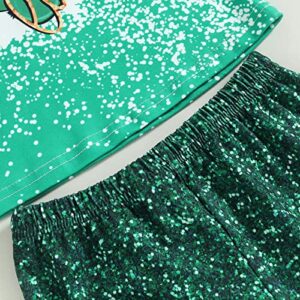 2Pcs Toddler Baby Girl St.Patrick's Day Clothes Set Short Sleeve Funny Print Tops Ruffle Bell Bottoms Flare Pants (Clover Print,3-4T)