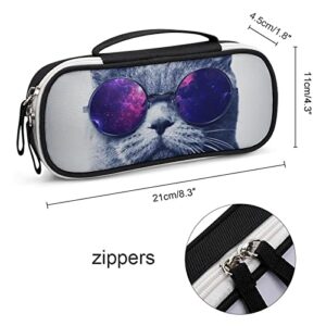 Cool Cat Printed Pencil Case Bag Stationery Pouch with Handle Portable Makeup Bag Desk Organizer