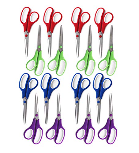 S & E TEACHER'S EDITION 8.5 Inch Scissors 16Pcs, Stainless Steel Sharp Blade, Comfort-Grip Handles, Pack of 16.