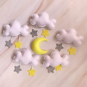 Bemeet 5ft Felt Cloud Star Wall Hanging Decoration (Set of 1) Clouds Stars Moon Garland for Kids Bedroom Living Room, Baby Shower Party Supplies, Sky Theme String Garlands for Nursery Decor