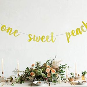 Gold Glitter One Sweet Peach Banner, Sweet as Peach Banner, First Bday Peaches , Happy 1th Birthday (Pre Strung Banner)