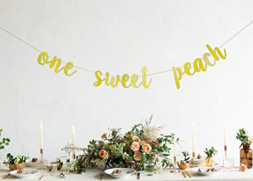 Gold Glitter One Sweet Peach Banner, Sweet as Peach Banner, First Bday Peaches , Happy 1th Birthday (Pre Strung Banner)