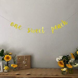 Gold Glitter One Sweet Peach Banner, Sweet as Peach Banner, First Bday Peaches , Happy 1th Birthday (Pre Strung Banner)