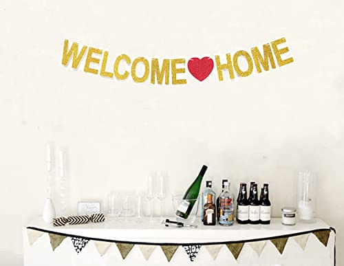 GZFY Welcome Home Banner Gold Glitter Banner for Home Decoration Family Party Welcome Home Decoration Welcome Home Sign