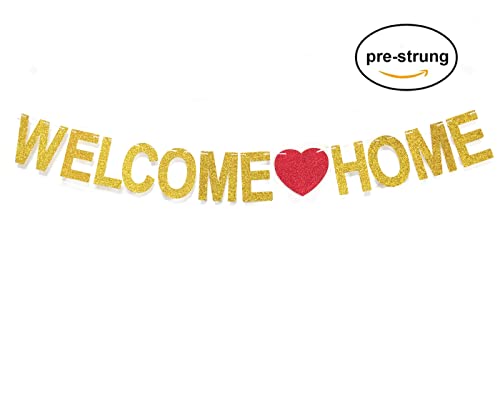 GZFY Welcome Home Banner Gold Glitter Banner for Home Decoration Family Party Welcome Home Decoration Welcome Home Sign