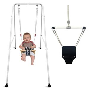 2 in 1 baby jumper and toddler swing with stand indoor and outdoor, baby swings baby jumpers and bouncers for infants to toddler, with foldable metal stand