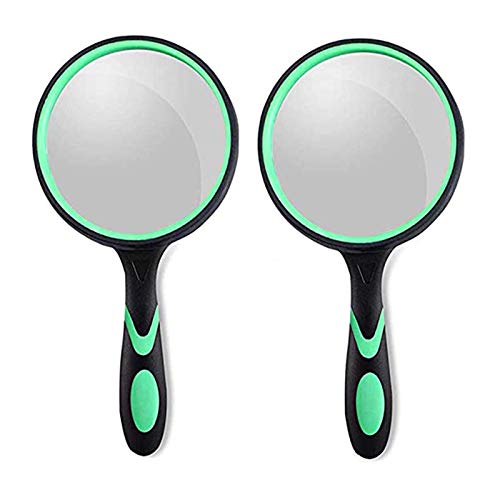 2Pack Magnifying Glass 10X, 75MM Large Magnifying Lens,Non-Slip Magnifying Glass Toy for Kids Toddler,Handled Magnifying Glass for Reading,Close Work,Insect,Science,Hobby Observation (Green 75MM)