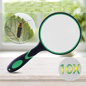 2Pack Magnifying Glass 10X, 75MM Large Magnifying Lens,Non-Slip Magnifying Glass Toy for Kids Toddler,Handled Magnifying Glass for Reading,Close Work,Insect,Science,Hobby Observation (Green 75MM)