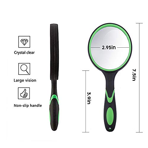 2Pack Magnifying Glass 10X, 75MM Large Magnifying Lens,Non-Slip Magnifying Glass Toy for Kids Toddler,Handled Magnifying Glass for Reading,Close Work,Insect,Science,Hobby Observation (Green 75MM)