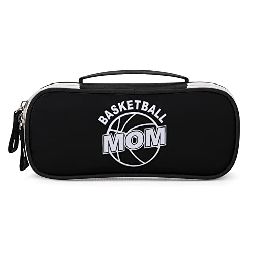 Basketball Mom Printed Pencil Case Bag Stationery Pouch with Handle Portable Makeup Bag Desk Organizer