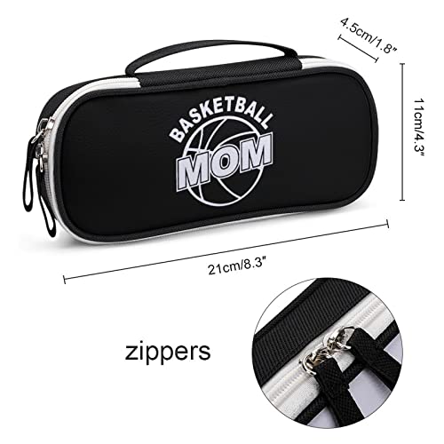 Basketball Mom Printed Pencil Case Bag Stationery Pouch with Handle Portable Makeup Bag Desk Organizer