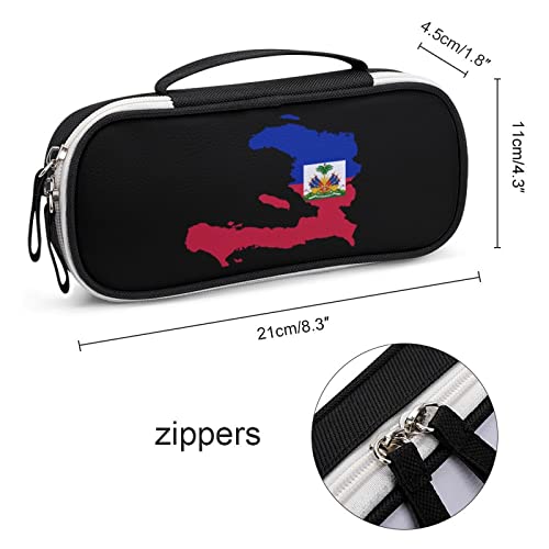 Haitiflag Map Printed Pencil Case Bag Stationery Pouch with Handle Portable Makeup Bag Desk Organizer