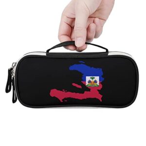 Haitiflag Map Printed Pencil Case Bag Stationery Pouch with Handle Portable Makeup Bag Desk Organizer