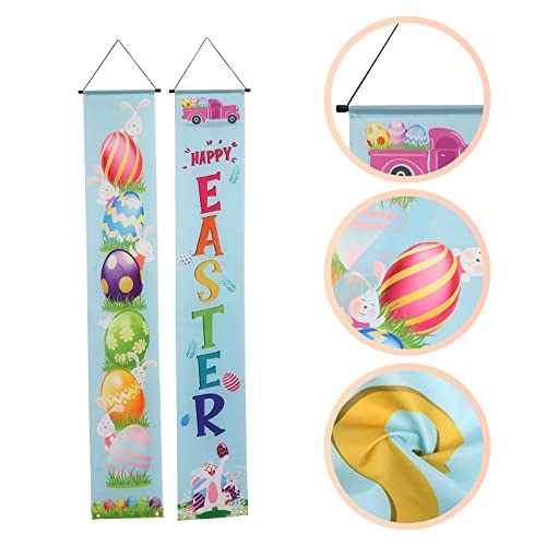 TOYMYTOY Easter Front Door Decal Happy Easter Sign 1 Pair Party Porch Banner Decors Hanging Banners Party Layout Couplets Happy Easter Garland Easter Party Supplies