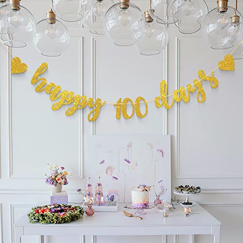 Happy 100 Days Banner, 100 Days Celebration for Baby, Baby Shower / Anniversary Party Decorations, Fall In Love 100 Days Bunting Banner - Gold