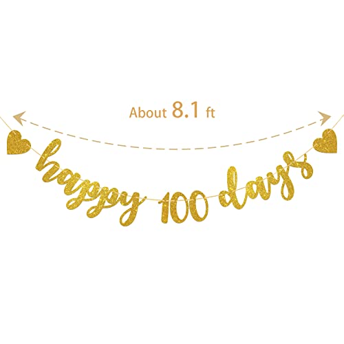 Happy 100 Days Banner, 100 Days Celebration for Baby, Baby Shower / Anniversary Party Decorations, Fall In Love 100 Days Bunting Banner - Gold