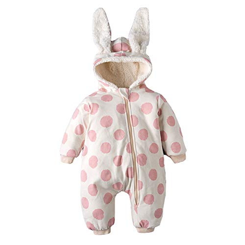 Simplee Kids Unisex Baby Hooded Winter Outerwear Snowsuit Newborn Infant Warm Fleece Jumpsuit Romper for Toddler 3 Months (Pink Dots)