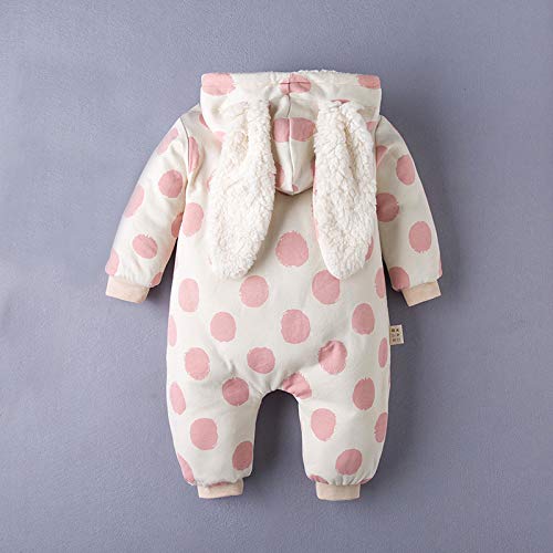 Simplee Kids Unisex Baby Hooded Winter Outerwear Snowsuit Newborn Infant Warm Fleece Jumpsuit Romper for Toddler 3 Months (Pink Dots)